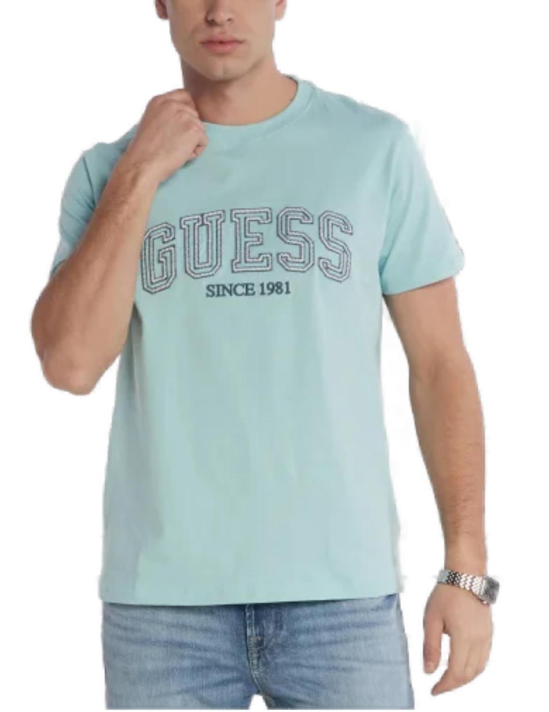 Camiseta Guess Collegue Verde Agua Manga Corta Para Homb