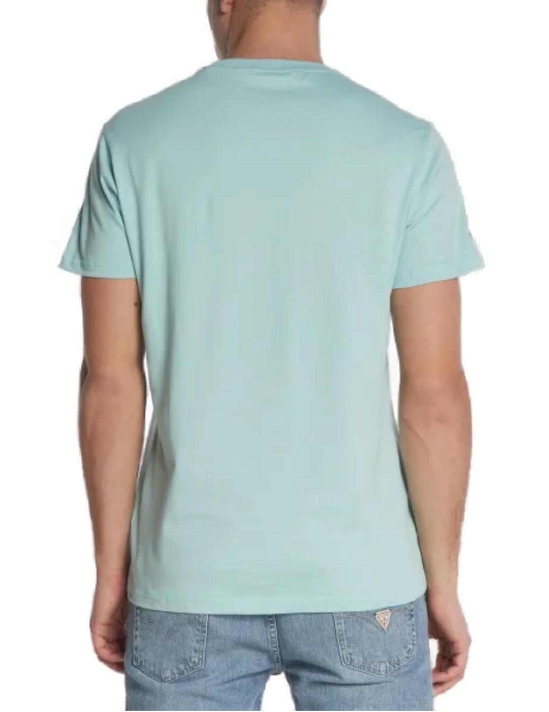Camiseta Guess Collegue Verde Agua Manga Corta Para Homb